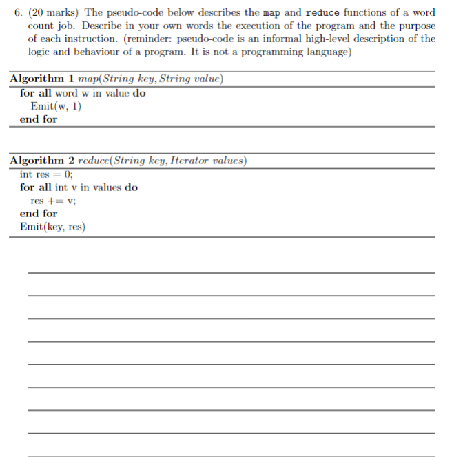 Solved 6. (20 marks) The pseudo-code below describes the map | Chegg.com