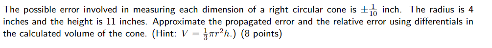 Solved The possible error involved in measuring each | Chegg.com