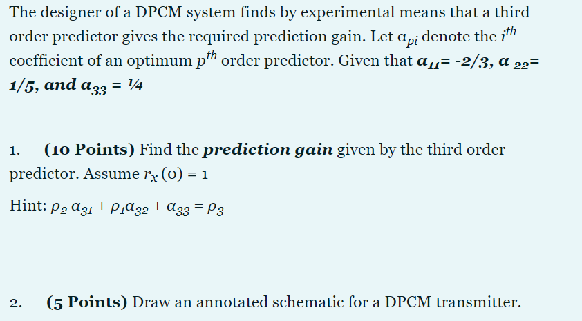 Solved The designer of a DPCM system finds by experimental | Chegg.com