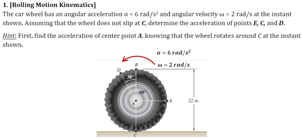 Solved [Rolling Motion Kinematics]The car wheel has an | Chegg.com