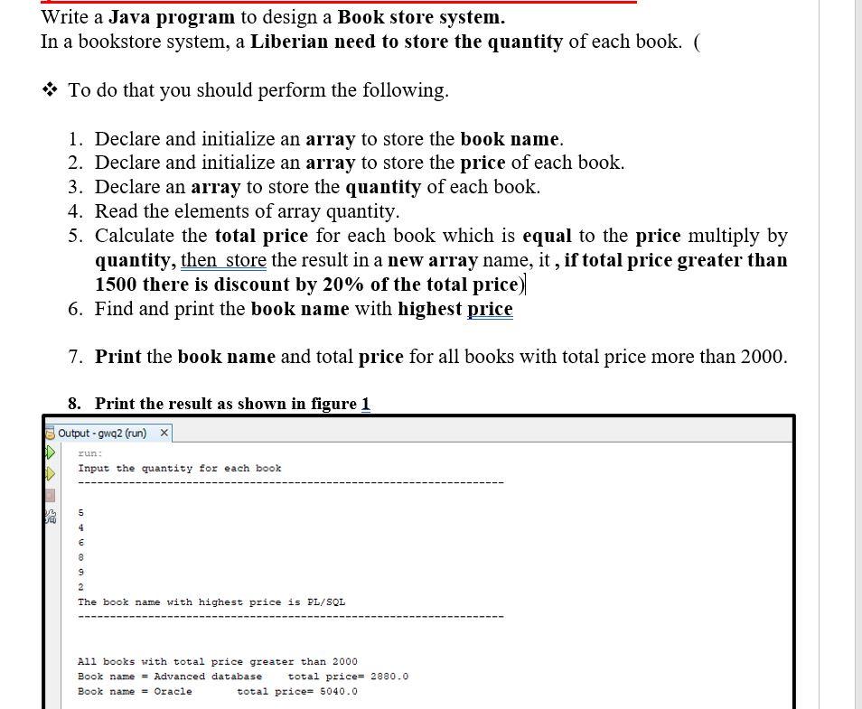 Solved Write a Java program to design a Book store system. | Chegg.com