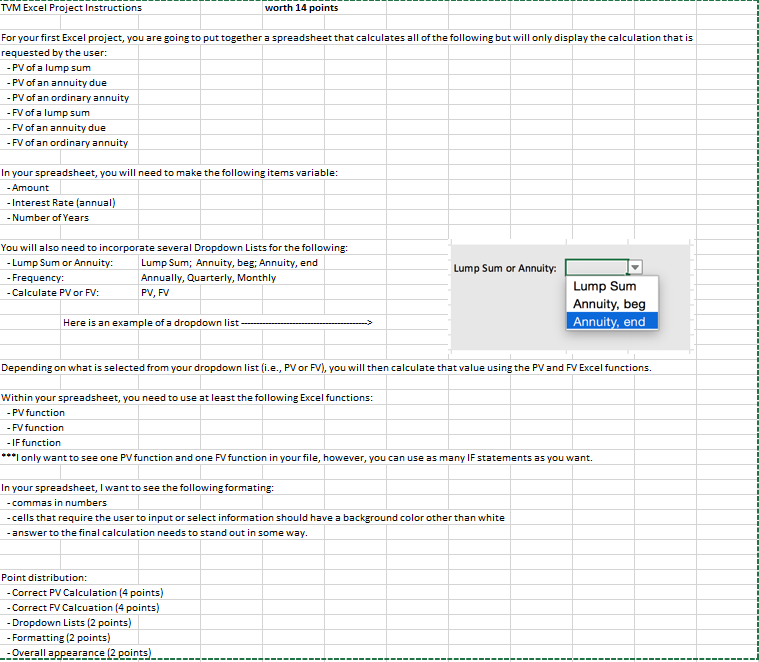 TVM Excel Project Instructions worth 14 points For | Chegg.com