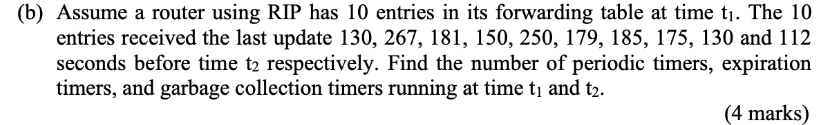 Solved (b) Assume a router using RIP has 10 entries in its | Chegg.com