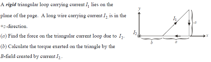 Solved 11 a A rigid triangular loop carrying current 1, lies | Chegg.com
