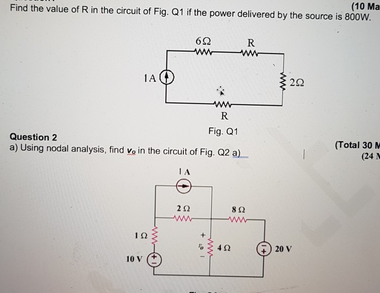 Solved (10 Ma Find the value of R in the circuit of Fig. Q1 | Chegg.com