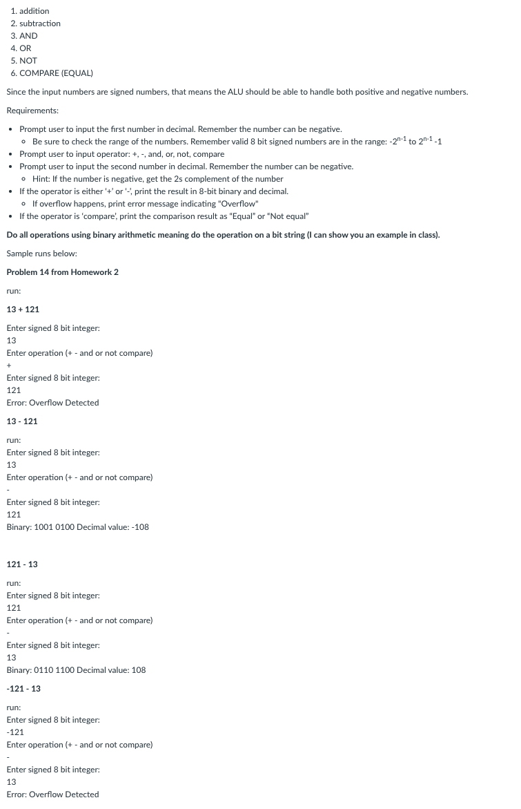 Solved 1. addition 2. subtraction 3. AND 4. OR 5. NOT 6. | Chegg.com