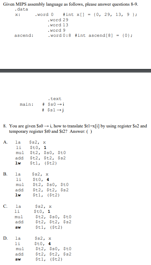 Solved Given MIPS assembly language as follows, please | Chegg.com