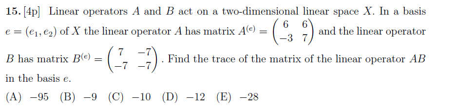 Solved Linear operators A and B act on a two-dimensional | Chegg.com