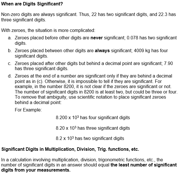 Solved When are Digits Significant? Non-zero digits are | Chegg.com