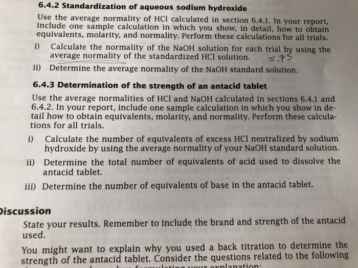 6.4.2 Standardization of aqueous sodium hydroxide Use | Chegg.com