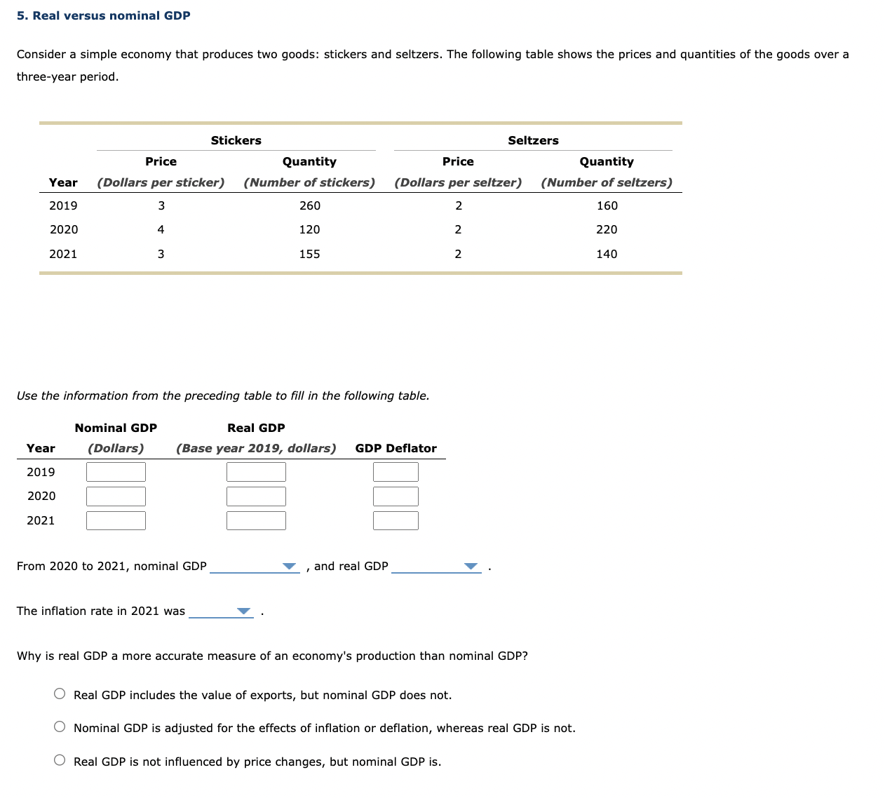 Solved 5. Real versus nominal GDP Consider a simple economy | Chegg.com
