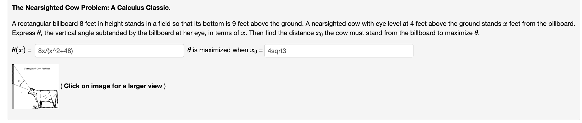 Solved The Nearsighted Cow Problem: A Calculus Classic. | Chegg.com