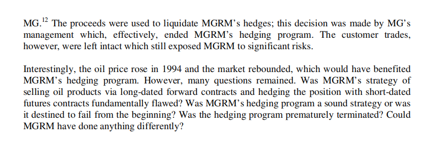 INTRODUCTION In December 1993, Metallgesellschaft AG | Chegg.com