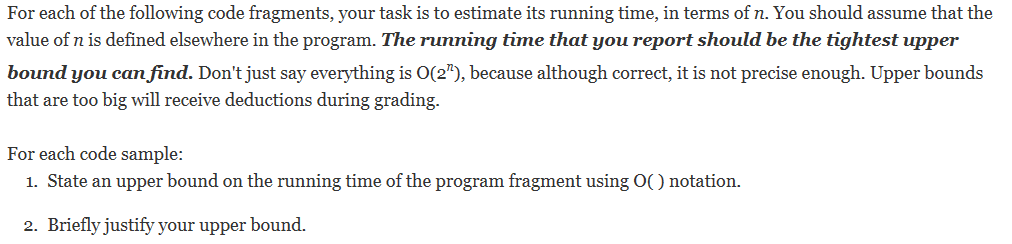 For each of the following code fragments, your task | Chegg.com
