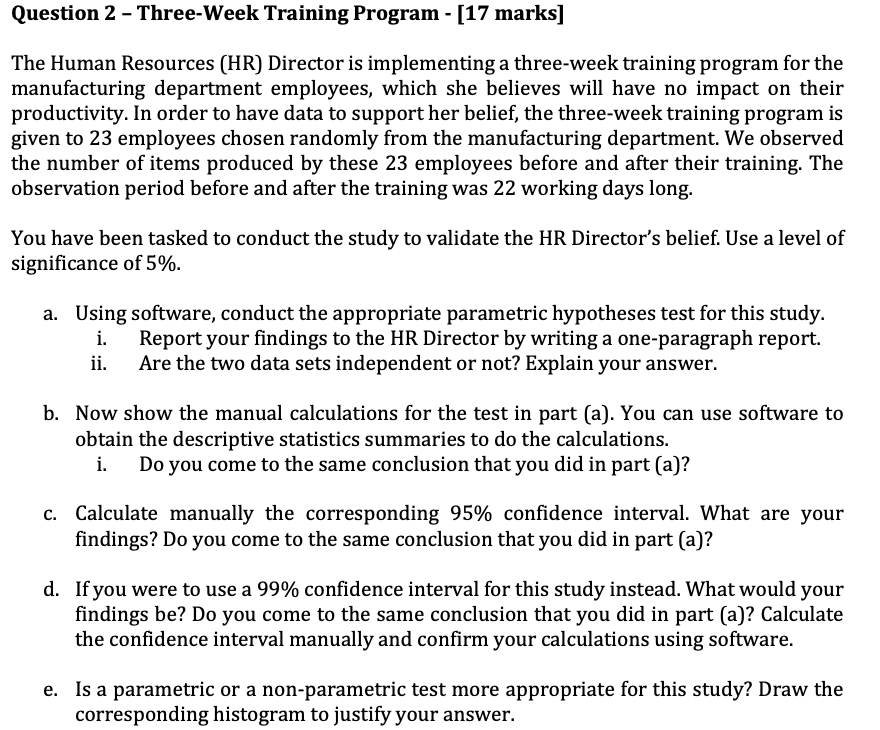 Question 2 - Three-Week Training Program - [17 marks] | Chegg.com