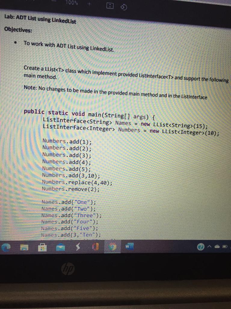 Solved ADT List using LinkedList Complete and Change the | Chegg.com