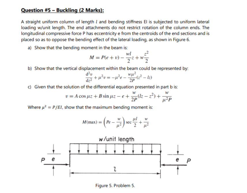 Solved A straight uniform column of length l and bending | Chegg.com