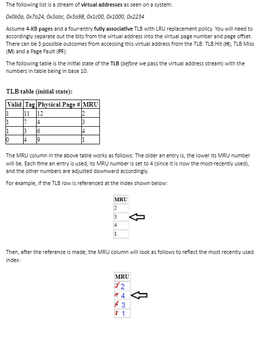 The following list is a stream of virtual addresses | Chegg.com