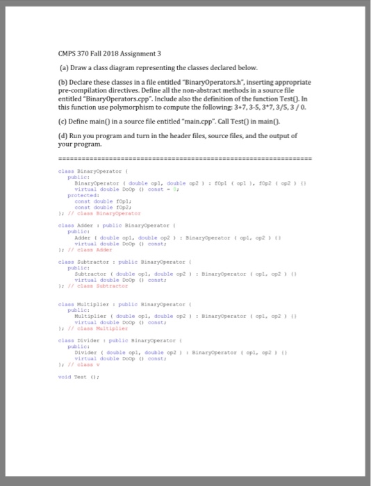 Solved CMPS 370 Fall 2018 Assignment 3 (a) Draw a class | Chegg.com