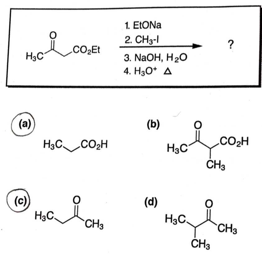 Solved 1. EtONa 2. CH3-l 3. NaOH, H20 CO2Et H3C CO2H H3C CH3 | Chegg.com