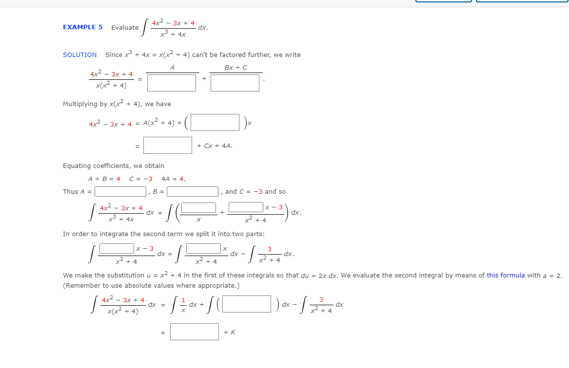 Solved EXAMPLE 5 Evaluate f 4x2 – 3x + 4 dx x3 + 4x SOLUTION | Chegg.com