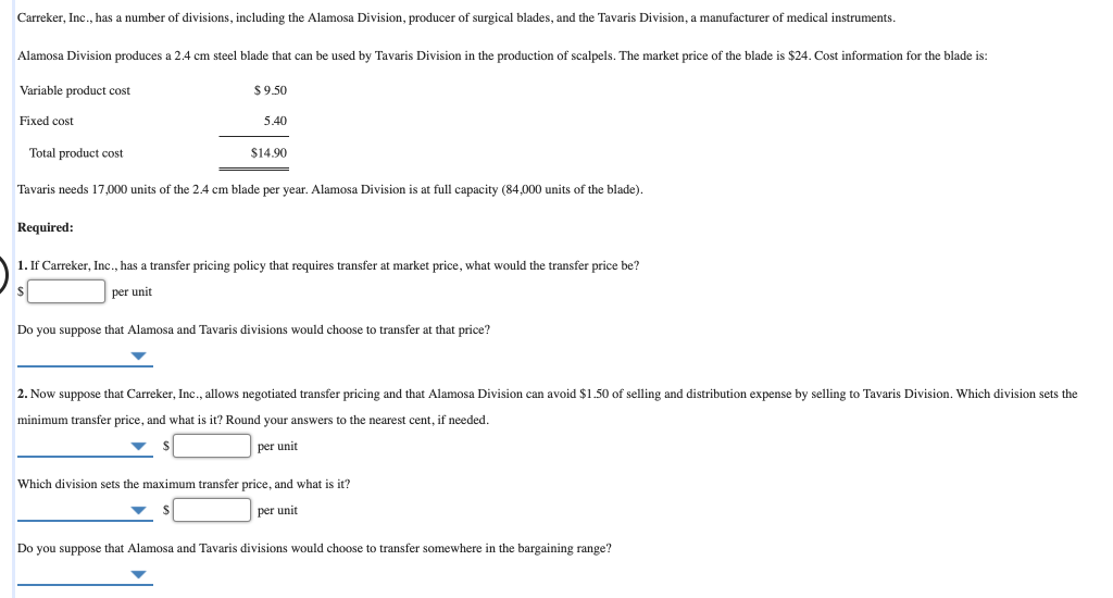 Solved Carreker, Inc., has a number of divisions, including | Chegg.com