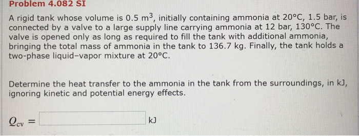 Solved Problem 4.082 SI A rigid tank whose volume is 0.5 m3, | Chegg.com