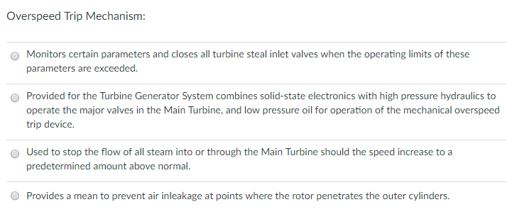 Solved Overspeed Trip Mechanism O Monitors certain | Chegg.com