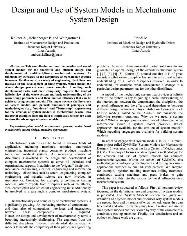 Design and Use of System Models in Mechatronic System | Chegg.com
