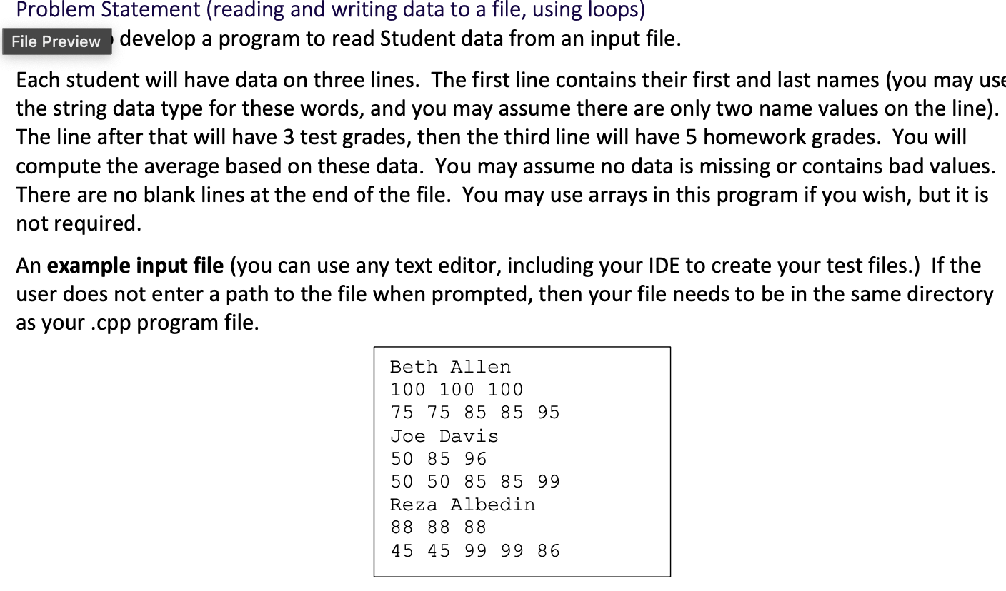 Solved in c++ ﻿program Problem Statement (reading and | Chegg.com