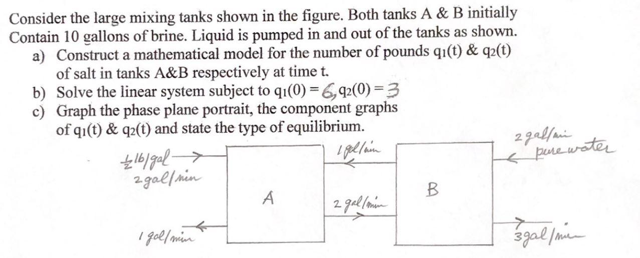 Solved Consider the large mixing tanks shown in the figure. | Chegg.com