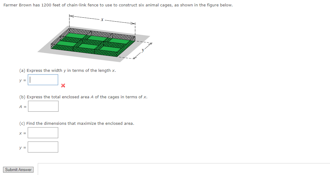 Solved Farmer Brown has 1200 feet of chain-link fence to use | Chegg.com