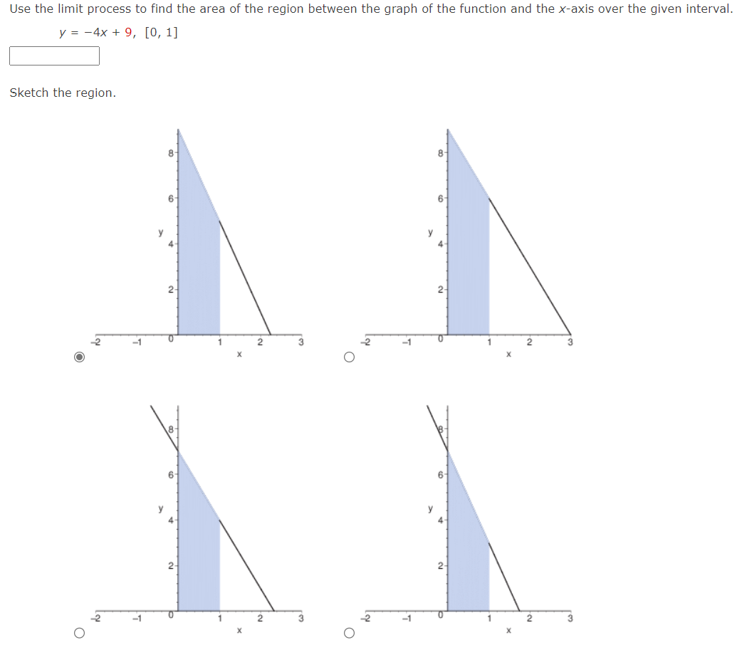 Solved Use the limit process to find the area of the region | Chegg.com