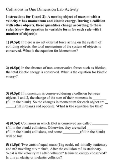 Solved Collisions in One Dimension Saddleback College | Chegg.com