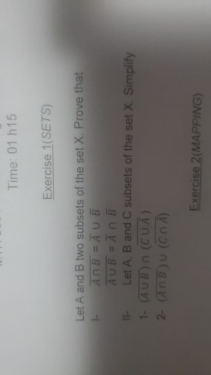 Solved Time: 01 ﻿h15Exercise 1(SETS)Let A and B ﻿two subsets | Chegg.com