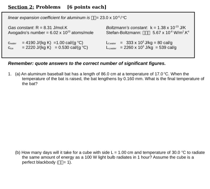 Solved Section 2: Problems [6 points each] linear expansion | Chegg.com