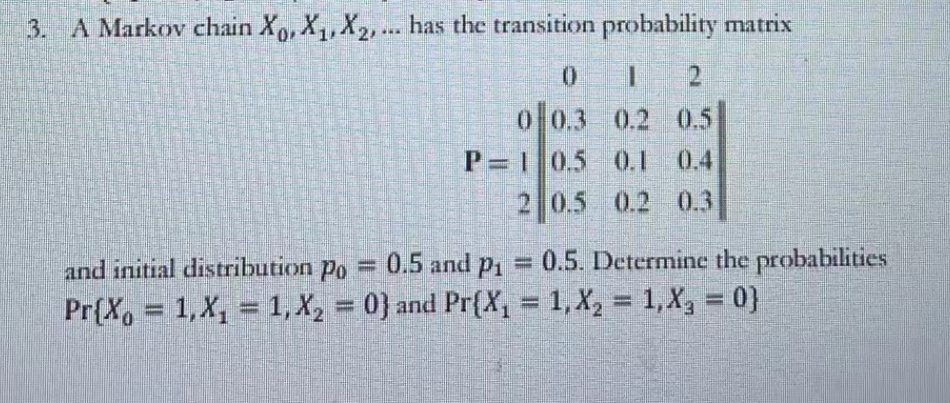 Solved 3. A Markov chain X0,X1,X2,… has the transition | Chegg.com