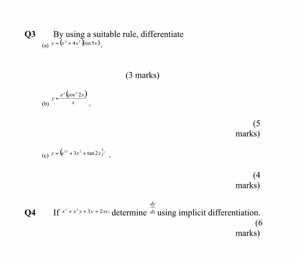 Solved Q3 By using a suitable rule, differentiate (a) y = | Chegg.com