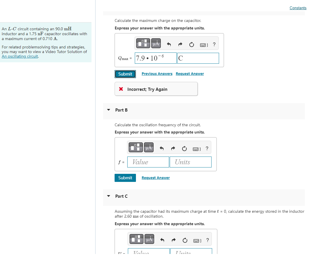 [solved] An L C Circuit Containing An 90 0 Mh Inductor An