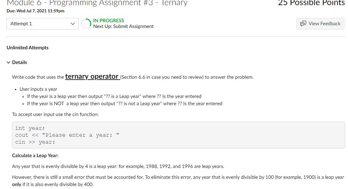 Solved Module 6 - Programming Assignment #3 - Ternary 25 | Chegg.com