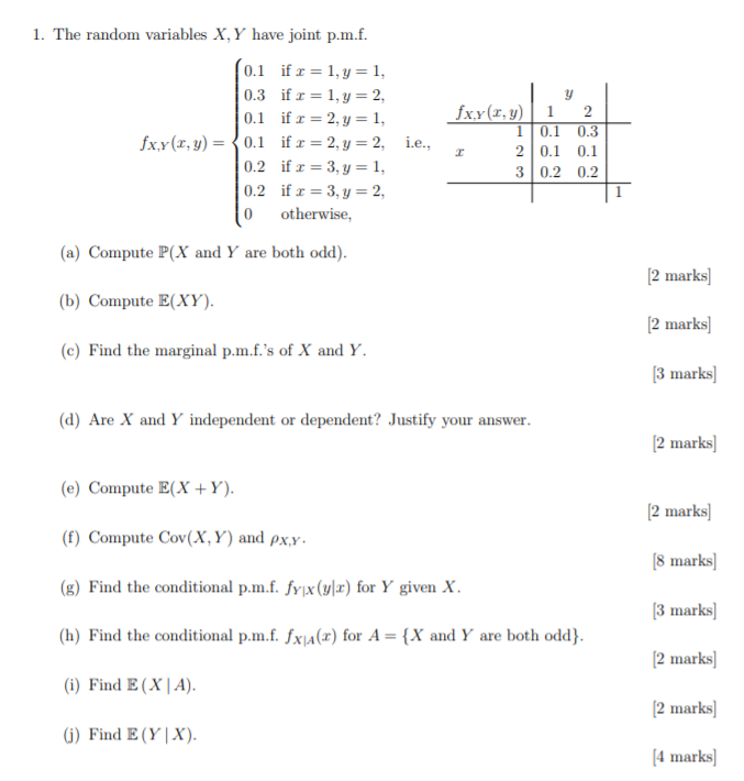 Solved 1. The random variables X, Y have joint p.m.f. 0.1 if | Chegg.com