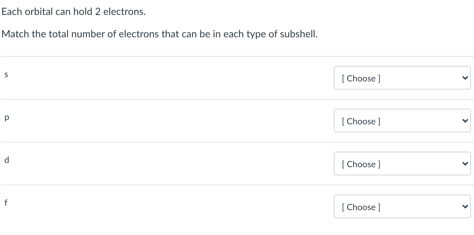 Solved Each orbital can hold 2 electrons. Match the total | Chegg.com
