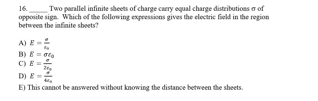 Solved 16. Two parallel infinite sheets of charge carry | Chegg.com