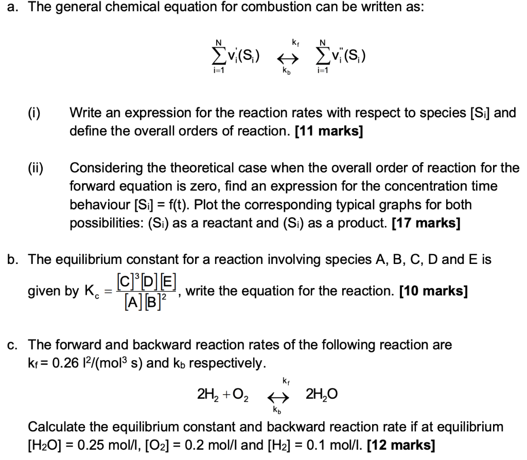 Solved a. The general chemical equation for combustion can | Chegg.com