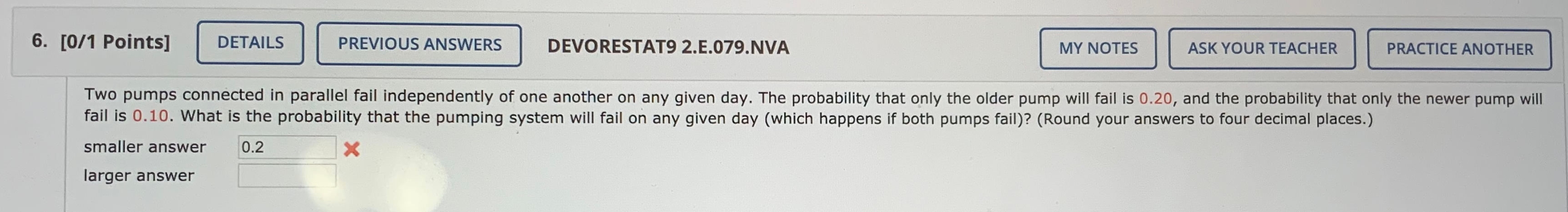 Solved 6. [0/1 Points] DETAILS PREVIOUS ANSWERS DEVORESTAT9 | Chegg.com