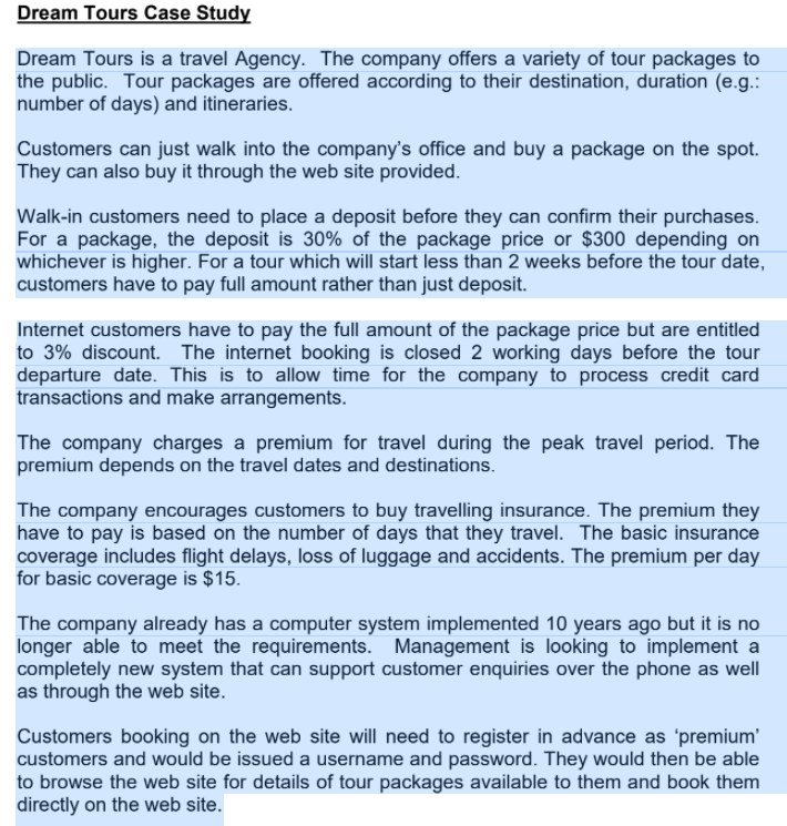 Solved Dream Tours Case Study Dream Tours is a travel | Chegg.com