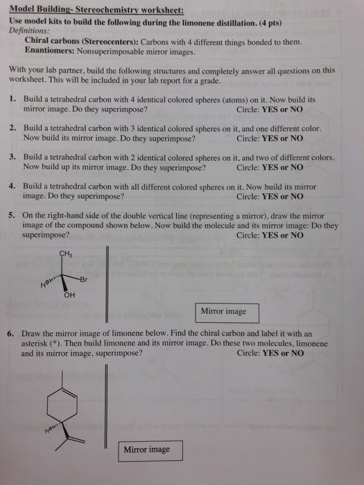 Solved Model Building-Stereochemistry worksheet: Use model | Chegg.com