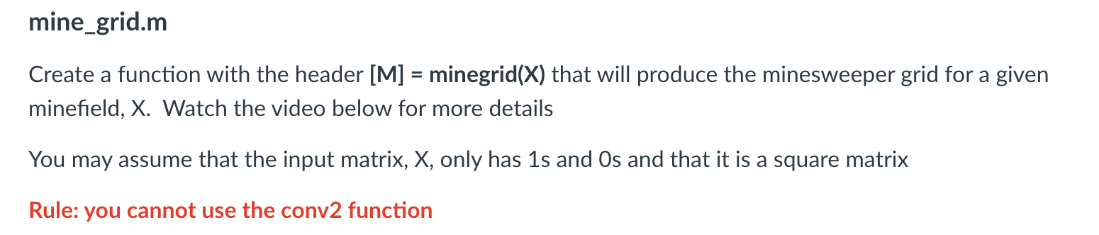 mine_grid.m Create a function with the header | Chegg.com