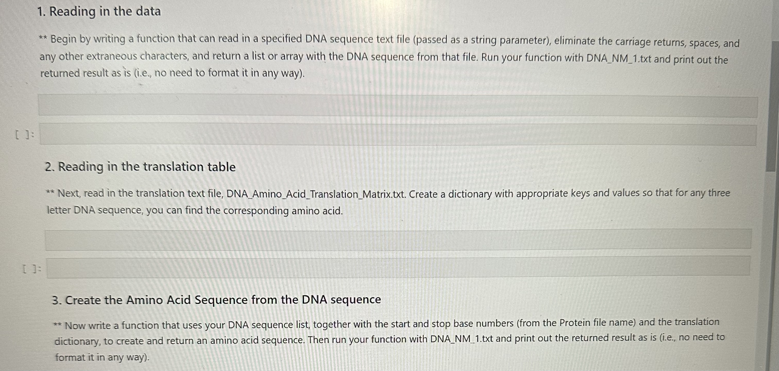 Solved ** Begin by writing a function that can read in a | Chegg.com