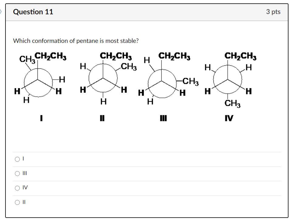 Solved Question 11 3 pts Which conformation of pentane is | Chegg.com